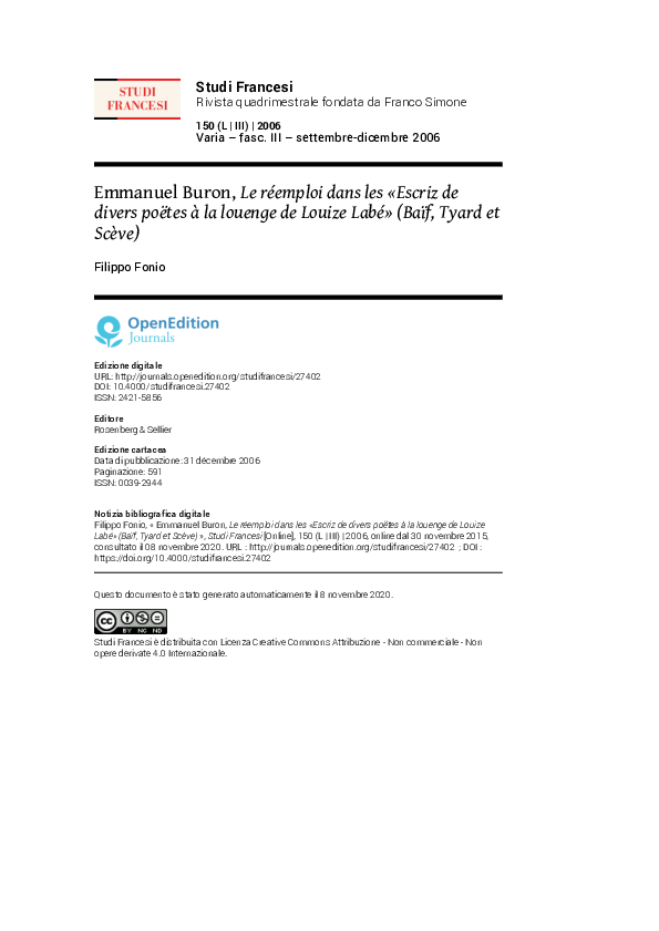 (PDF) Emmanuel Buron, Le réemploi dans les «Escriz de divers poëtes à ...