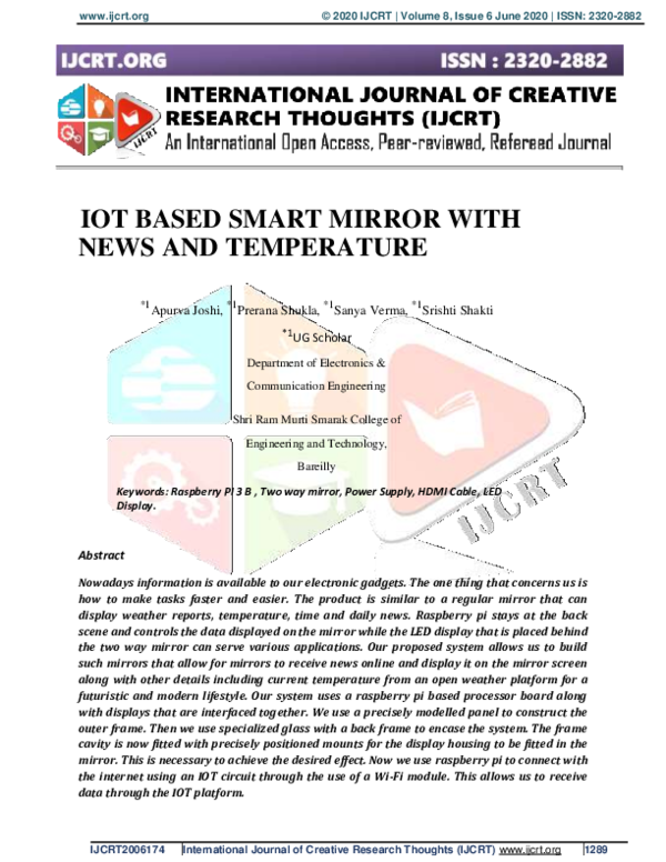 (PDF) Iot Based Smart Mirror with News and Temperature