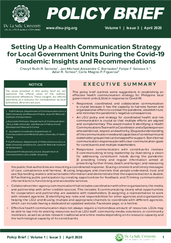 (PDF) Setting Up a Health Communication Strategy for Local Government ...