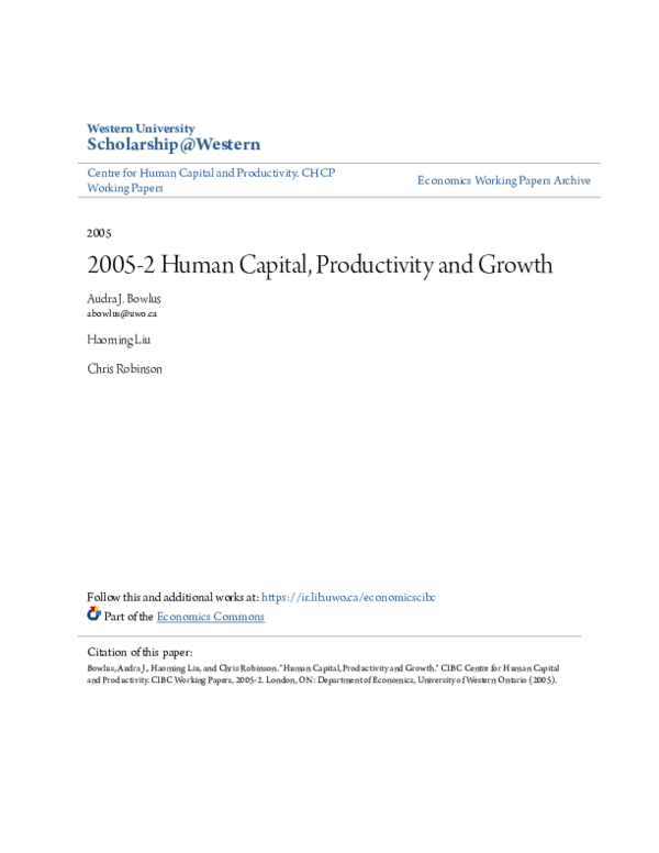 (PDF) 2 Human Capital , Productivity and Growth
