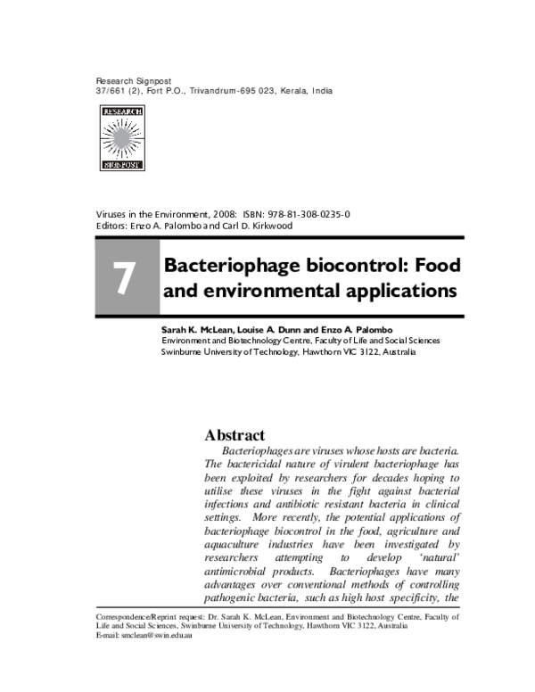 (PDF) Bacteriophage biocontrol: food and environmental applications