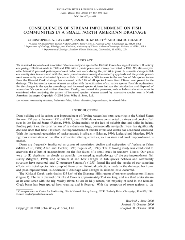 (PDF) Consequences of stream impoundment on fish communities in a small ...