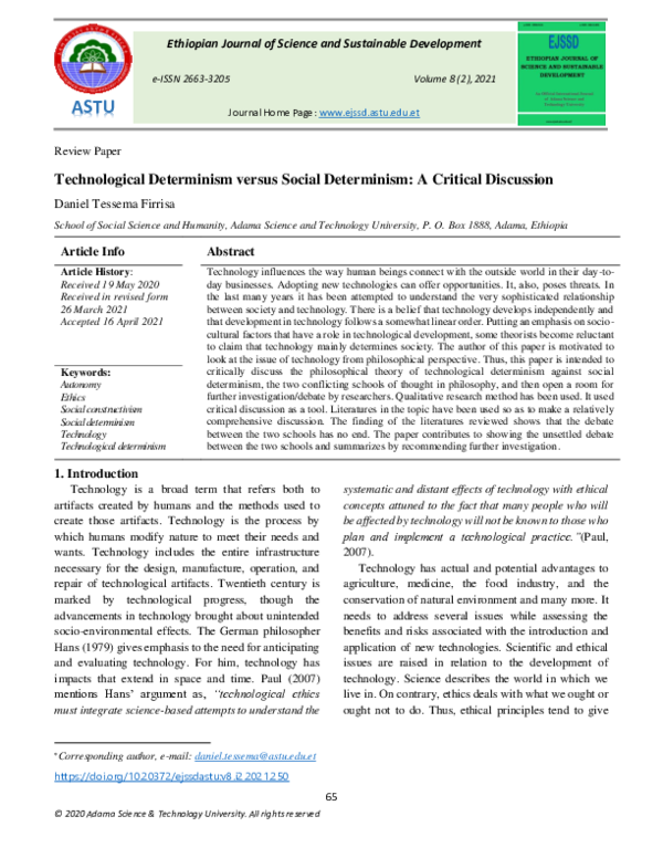 (PDF) Technological Determinism versus Social Determinism, a Critical discussion