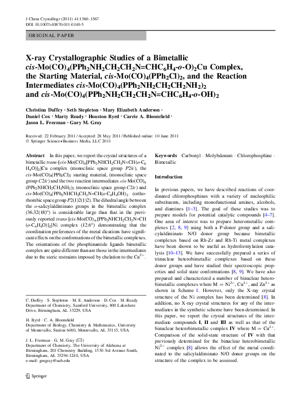 (PDF) X-ray Crystallographic Studies of a Bimetallic cis-Mo(CO)4 ...