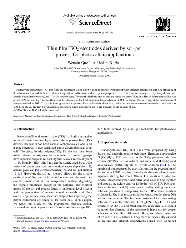 (PDF) Thin film TiO2 electrodes derived by sol–gel process for ...