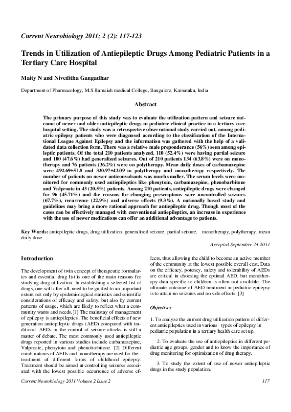 (PDF) Trends in Utilization of Antiepileptic Drugs Among Pediatric ...
