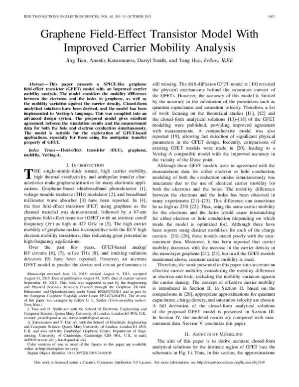 Pdf Graphene Field Effect Transistor Model With Improved Carrier Mobility Analysis