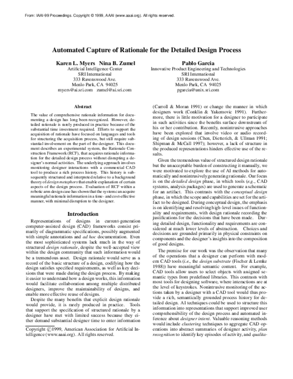 (PDF) Automated Capture of Rationale for the Detailed Design Process