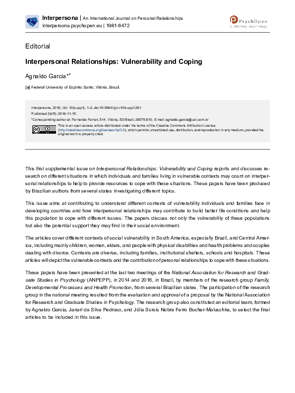 (PDF) Interpersonal relationships: Vulnerability and coping