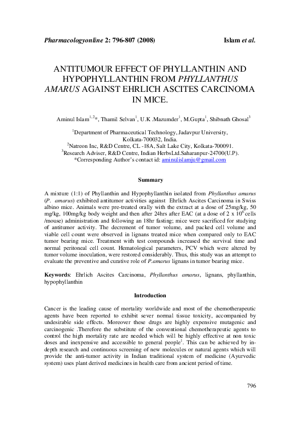 (PDF) Antitumour Effect of Phyllanthin and Hypophyllanthin from ...