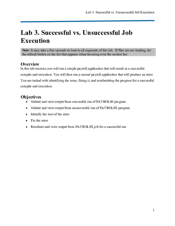 (DOC) Lab 3. Successful vs. Unsuccessful Job Execution