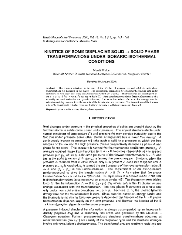 (PDF) Kinetics of Some Displacive Solid - Solid Phase Transformations under Isobaric-Isothermal ...