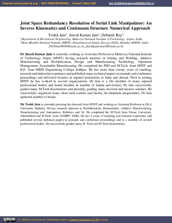 (PDF) Joint Space Redundancy Resolution of Serial Link Manipulator: An ...