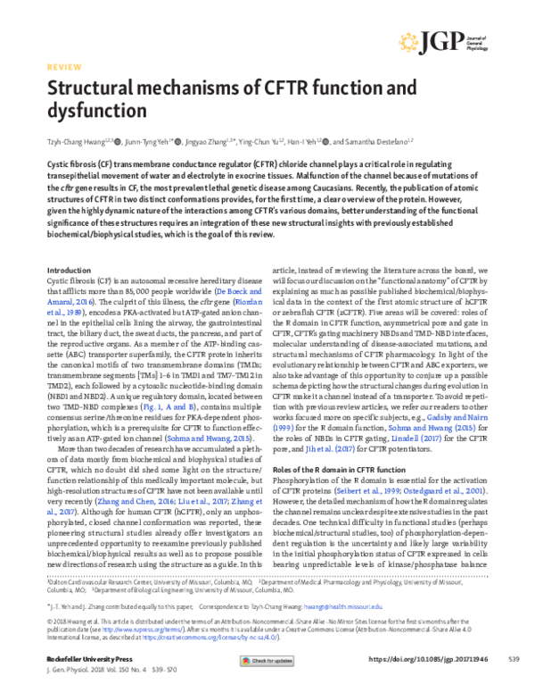 (PDF) Structural mechanisms of CFTR function and dysfunction | Samantha ...