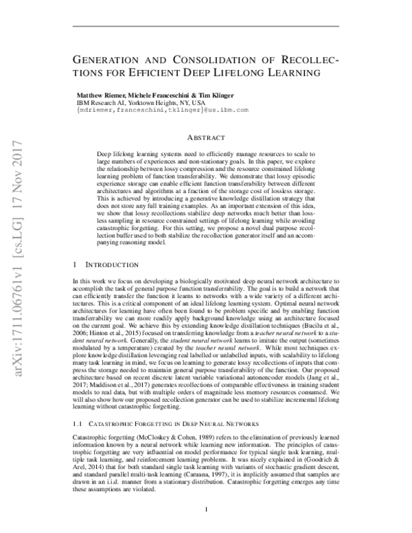 (PDF) Generation and Consolidation of Recollections for Efficient Deep ...