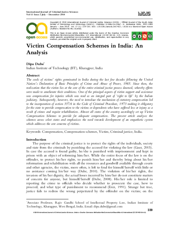 (PDF) Victim Compensation Schemes in India: An Analysis