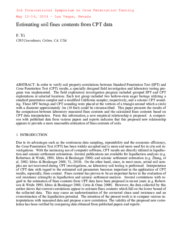 (PDF) Estimating soil fines contents from CPT data