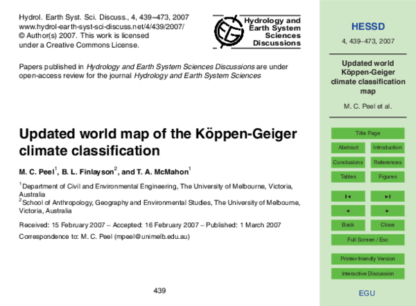 (PDF) Updated world map of the Köppen-Geiger climate classification