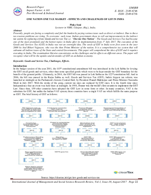 (PDF) One Nation One Tax Market-Effects and Challenges of GST in India