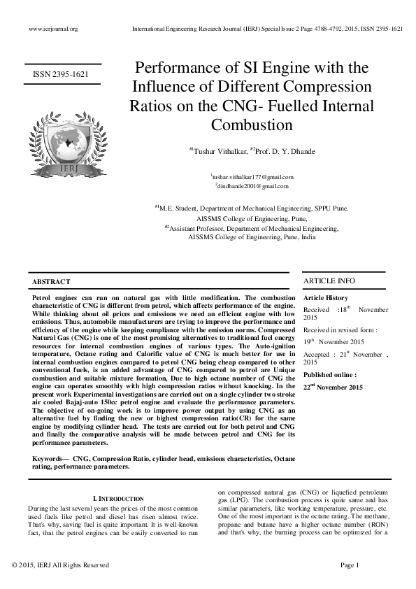 (PDF) Performance of SI Engine with the Influence of Different Compression Ratios on the CNG ...