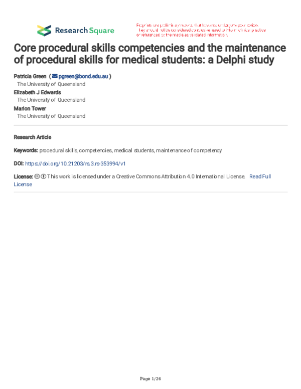 (PDF) Core procedural skills competencies and the maintenance of ...