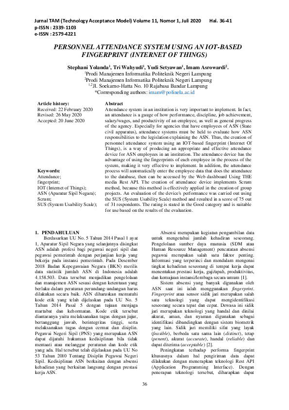 (PDF) Personnel Attendance System Using an Iot-Based Fingerprint ...