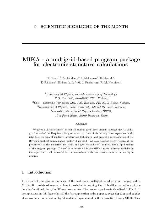 (PDF) 9 SCIENTIFIC HIGHLIGHT OF THE MONTH MIKA- a multigrid-based program package for electronic ...