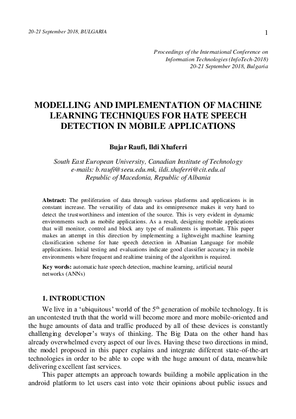 (PDF) Modelling and Implementation of Machine Learning Techniques for ...