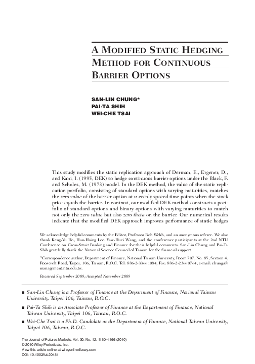 (PDF) A modified static hedging method for continuous barrier options
