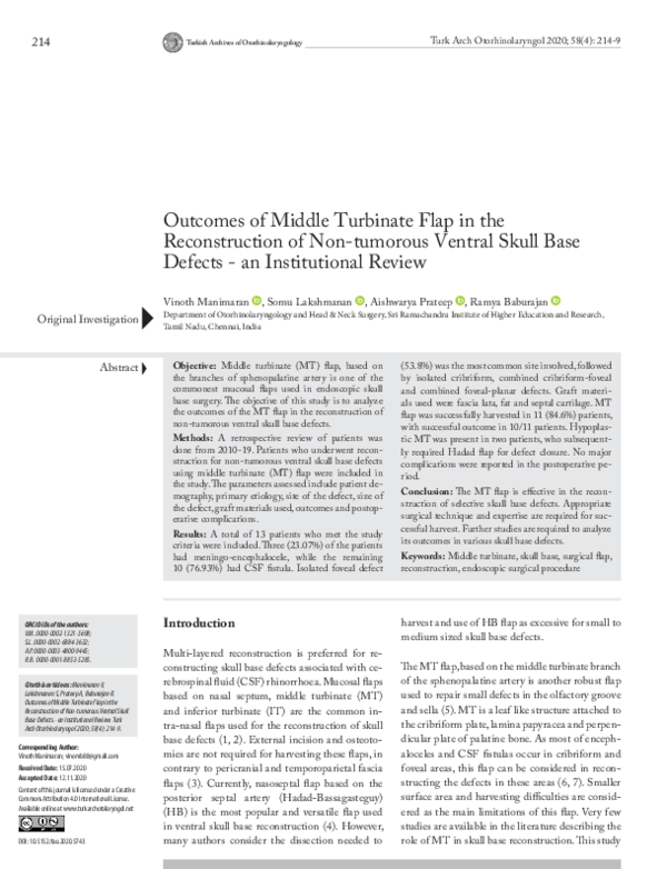 (PDF) Outcomes of Middle Turbinate Flap in the Reconstruction of Non ...