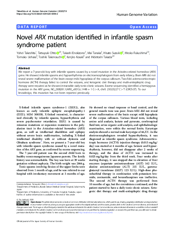 (PDF) ARX Mutation in Infantile Spasm Syndrome Case