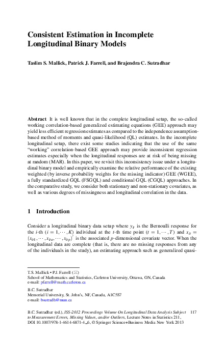 Pdf Consistent Estimation In Incomplete Longitudinal Binary Models