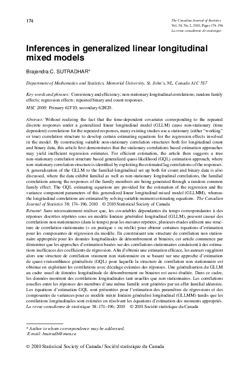 (PDF) Inferences in generalized linear longitudinal mixed models
