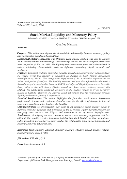 (PDF) Stock Market Liquidity and Monetary Policy