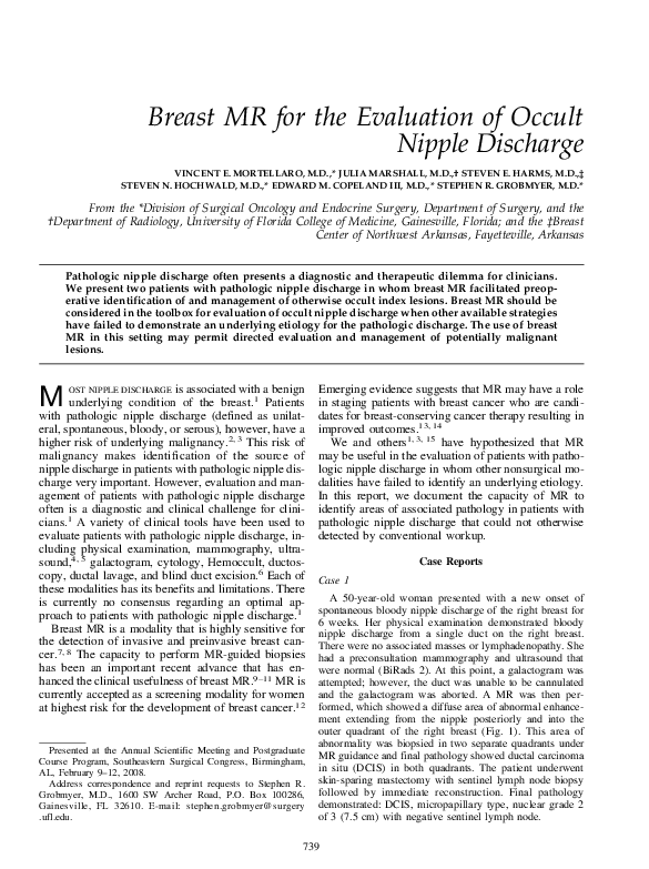 (PDF) Breast MR for the Evaluation of Occult Nipple Discharge | Steven ...