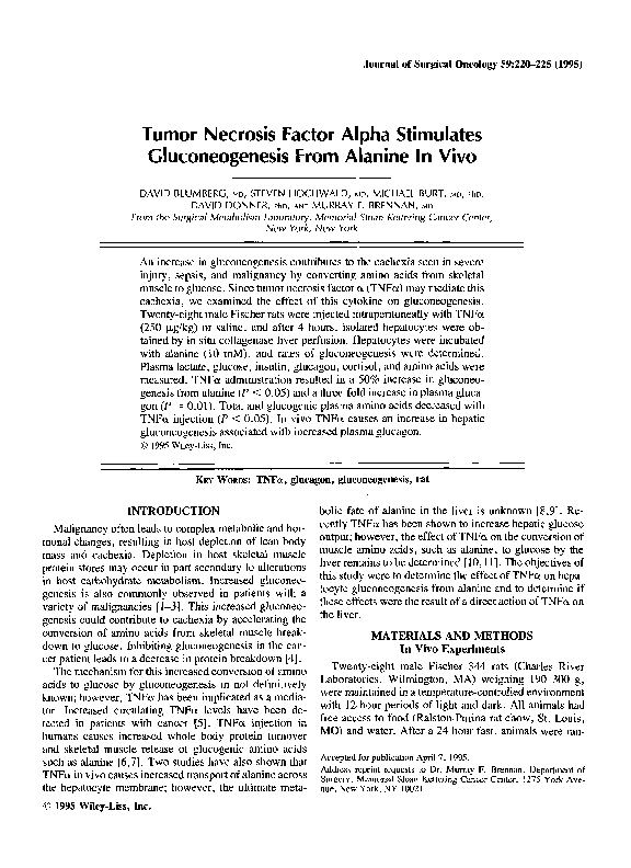 (PDF) Tumor necrosis factor alpha stimulates gluconeogenesis from ...