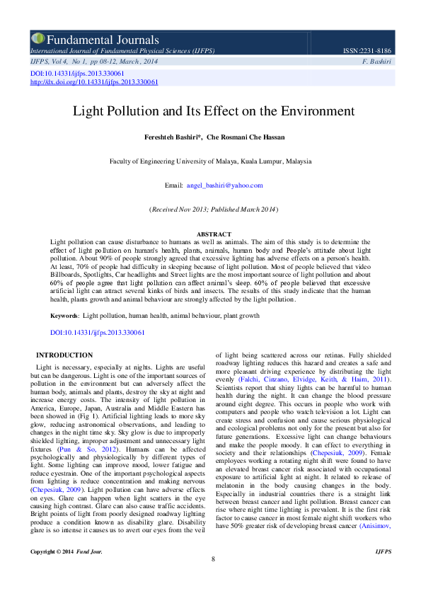 (PDF) Light Pollution and Its Effect on the Environment