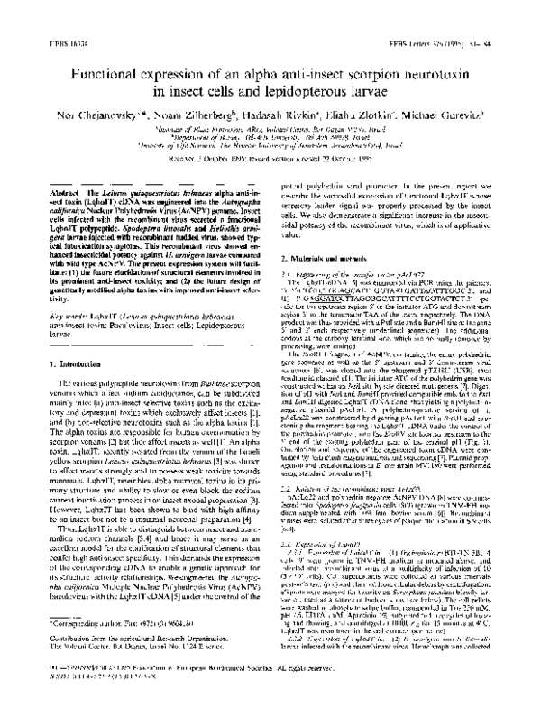 (PDF) Functional expression of an alpha anti-insect scorpion neurotoxin ...
