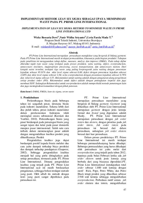 (PDF) Implementasi Metode Lean Six Sigma Sebagai Upaya Meminimasi Waste Pada PT. Prime Line ...