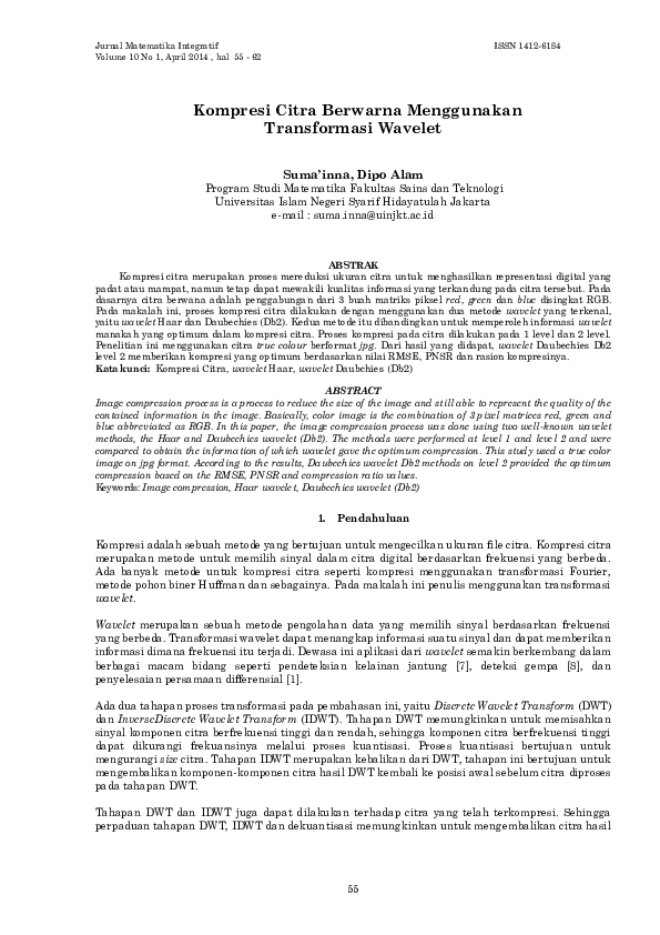 (PDF) Kompresi Citra Berwarna Menggunakan Transformasi Wavelet