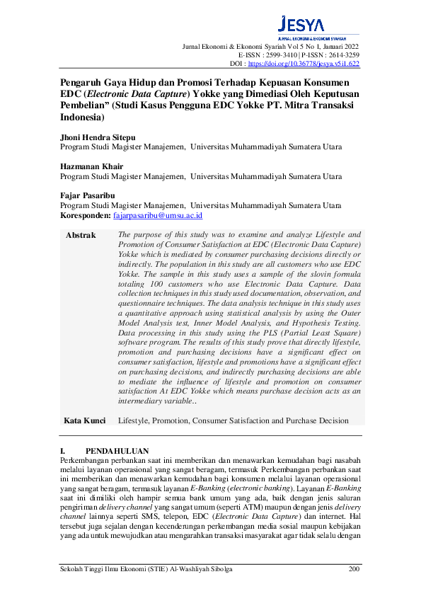 (PDF) Pengaruh Gaya Hidup dan Promosi Terhadap Kepuasan Konsumen EDC (Electronic Data Capture ...
