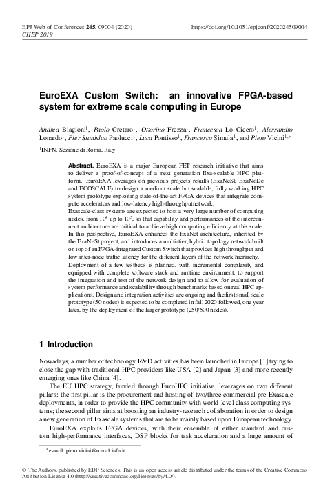 (PDF) EuroEXA Custom Switch: an innovative FPGA-based system for extreme scale computing in Europe