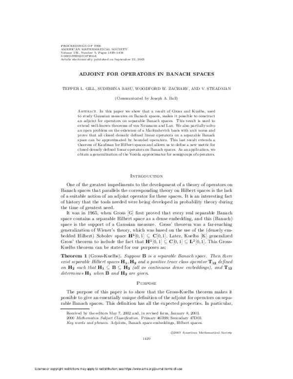(PDF) Adjoint for operators in Banach spaces