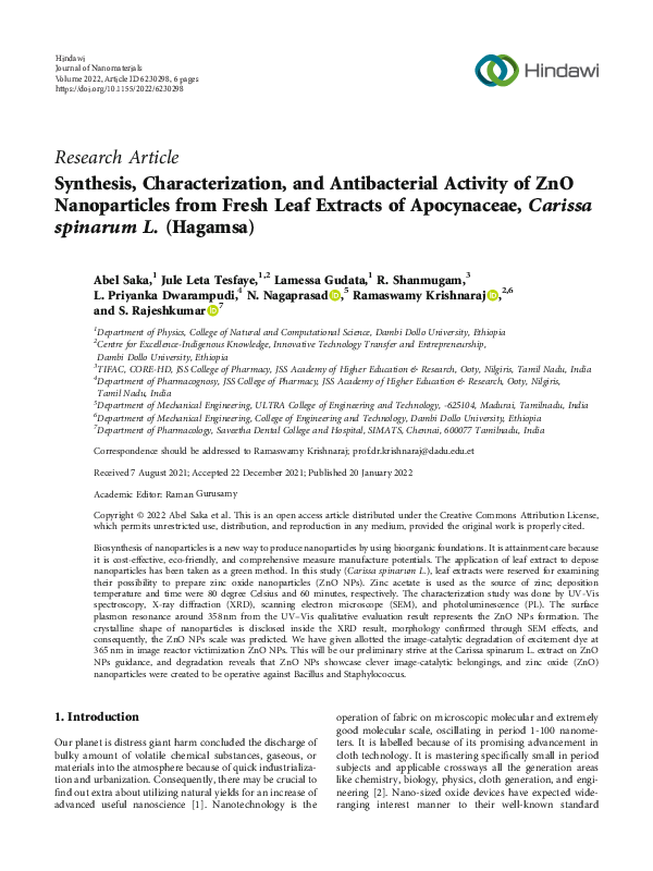 (PDF) Synthesis, Characterization, and Antibacterial Activity of ZnO Nanoparticles from Fresh ...