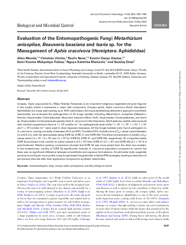 (PDF) Evaluation of the Entomopathogenic Fungi Metarhizium anisopliae ...