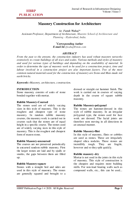 (PDF) Masonry Construction for Architecture
