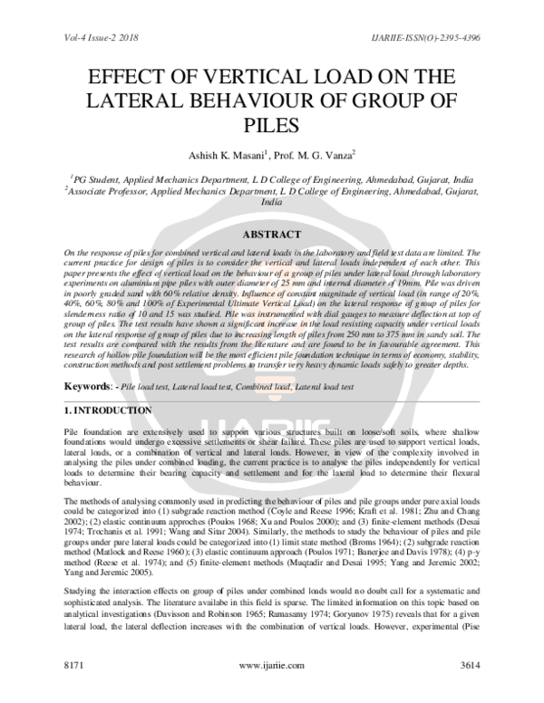 (PDF) Effect of Vertical Load on the Lateral Behaviour of Group of Piles
