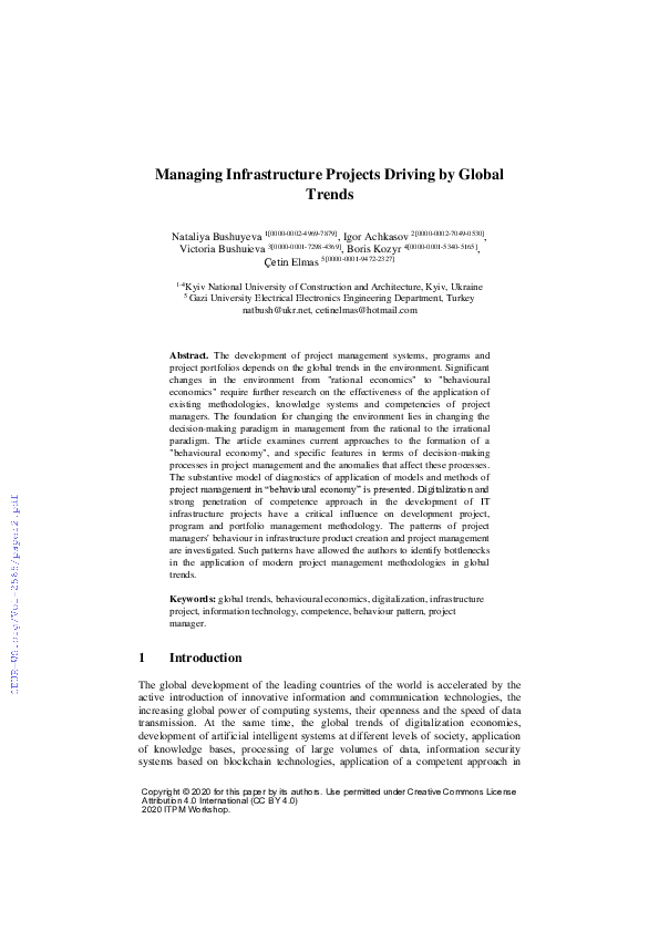 (PDF) Managing Infrastructure Projects Driving by Global Trends