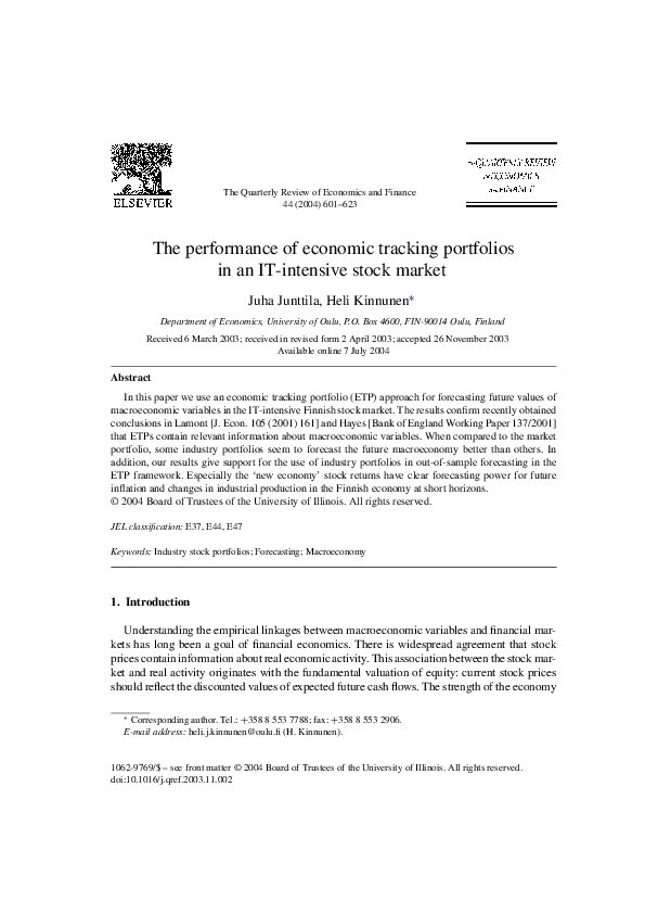 (PDF) The performance of economic tracking portfolios in an IT ...