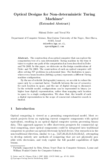 (PDF) Optical Designs for Non-deterministic Turing Machines | Shlomi Dolev - Academia.edu